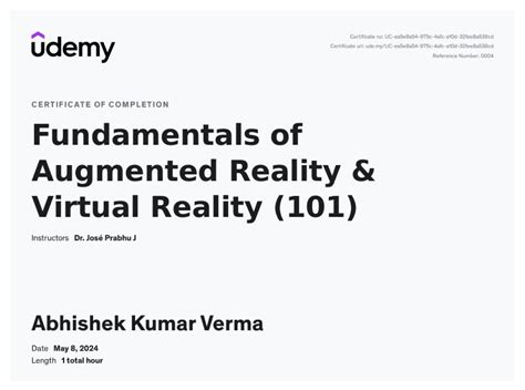 Completed A Certification In Augmented Reality And Virtual Reality
