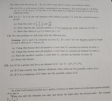 Solved C1 Show That The Group Zn X Zm Is Cyclic If And Only