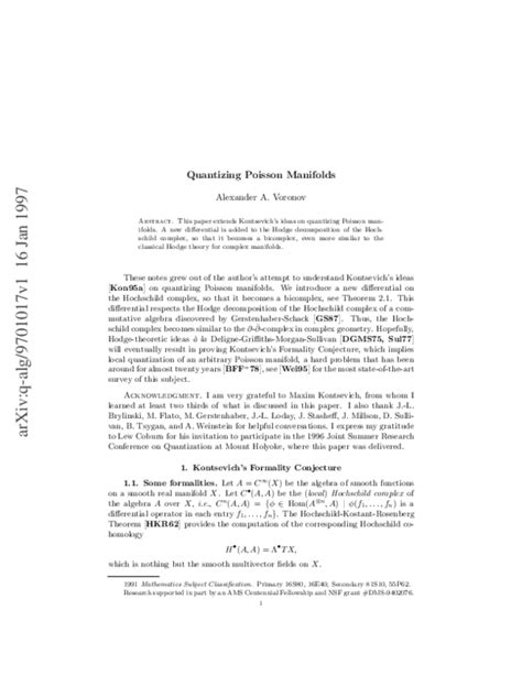 Pdf Quantizing Poisson Manifolds Alexander A Voronov