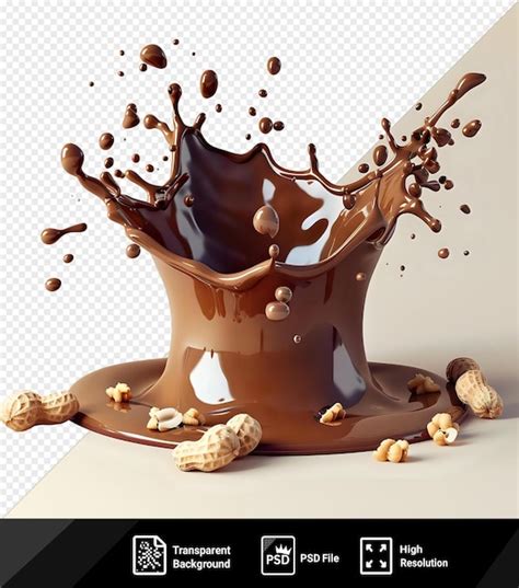 초콜릿 스플래시 카카오와 커피 우유 파동 소용돌이와 손 된 땅콩은 투명한 또는 소용돌이는 배경에 고립 Png Psd 프리미엄 Ai 생성 Psd
