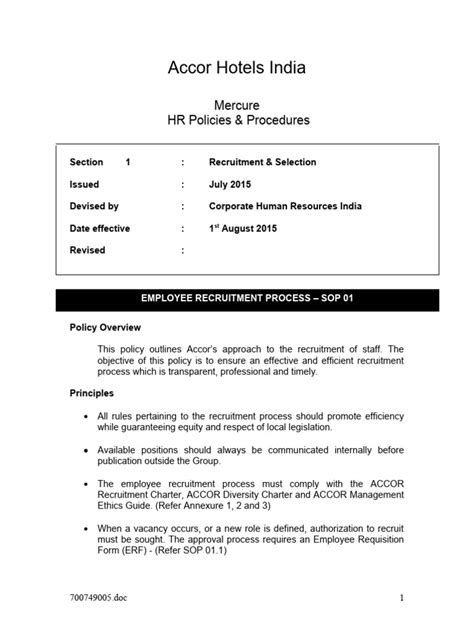 Sop 01 Section 1 Employee Recruitment Process Download Free Pdf