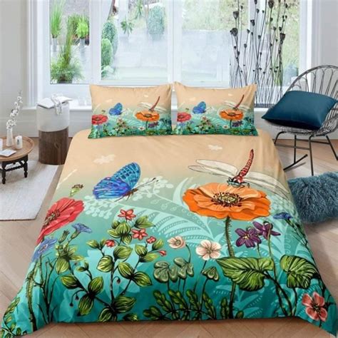 Housse de Couette Non spécifié 140x200 cm Microfibre Motif Libellule Fleur Papillon