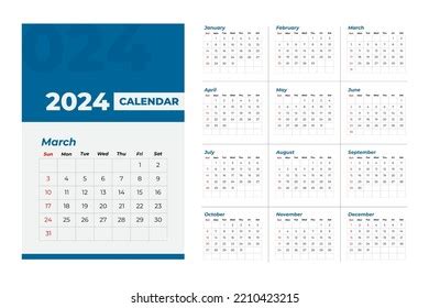 2024 Calendar Template Editable Vector Stock Vector Royalty Free