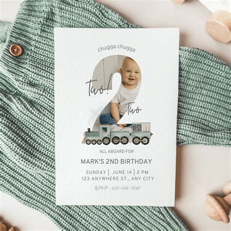 Blue Train Birthday Invitation Editable Modern Train 1st Birthday