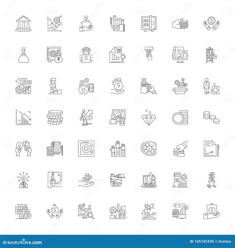 Economics And Statistics Linear Icons Signs Symbols Vector Line Illustration Set Stock Vector