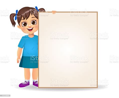 빈 배너 벡터를 들고 행복한 귀여운 소녀 아이 공란에 대한 스톡 벡터 아트 및 기타 이미지 공란 공부 교육 Istock