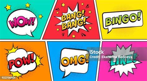 레트로 만화 연설 거품 화려한 배경 설정 식 텍스트 아야 빙고 포로 세상에 와우 처럼 팝 아트에 대한 스톡 벡터 아트 및 기타 이미지 Istock