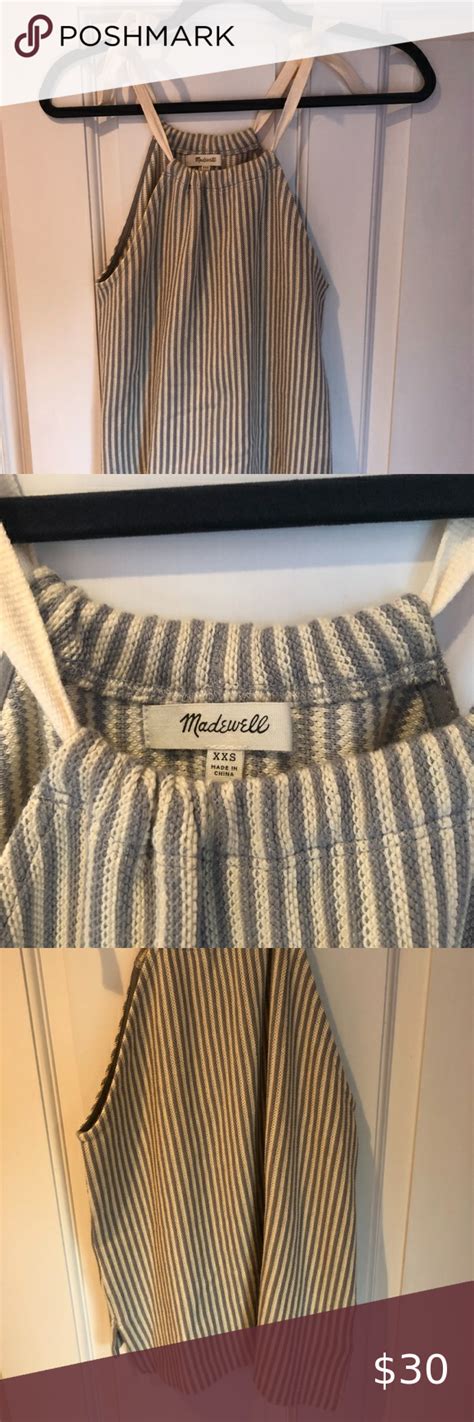 Madewell Tie Tank Top Creamblue Gray Striped Tank