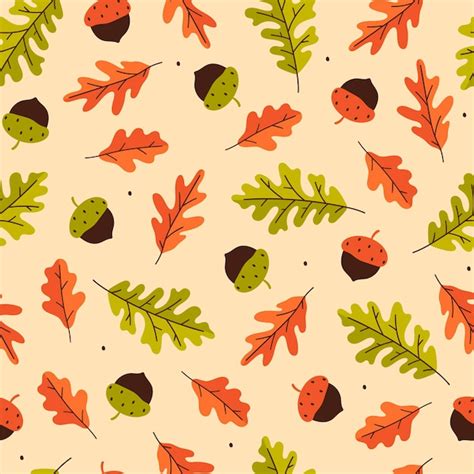 Premium Vector Seamless Autumn Pattern With Acorns And Oak Leaves