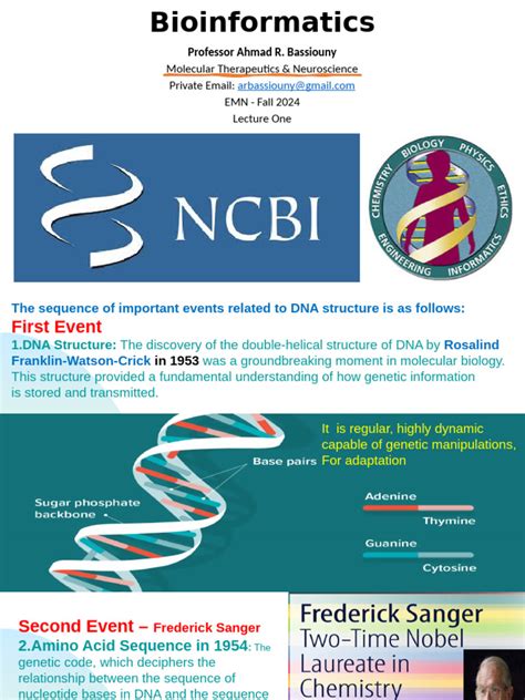 Bioinformatics Lecture 1 Fall 2024 Pdf Bioinformatics Gene