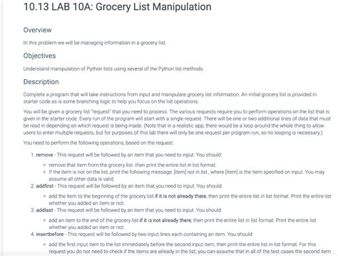 Solved LAB A Grocery List Manipulation Overview In Chegg