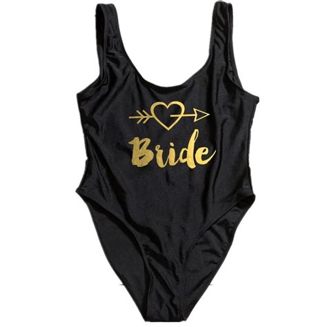 Letter Print One Piece Swimsuit Bride Tribe Buide Letter Print Swimwear