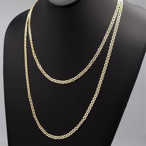 4mm Gold Concave Textured Mariner Chain Necklace 2024 Chain