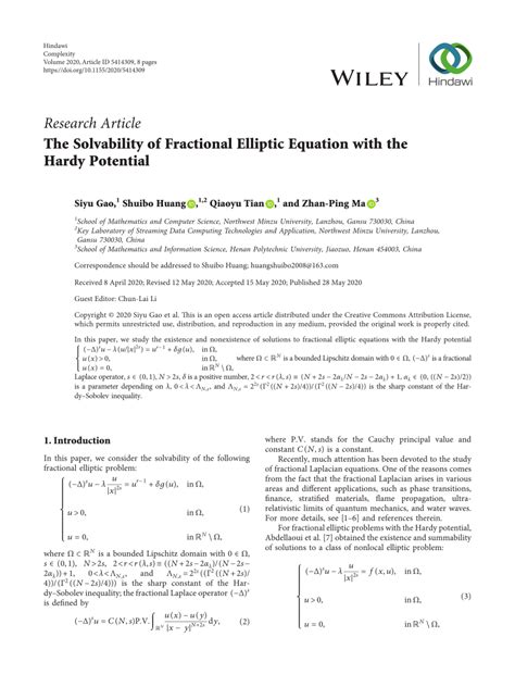 Pdf The Solvability Of Fractional Elliptic Equation With The Hardy