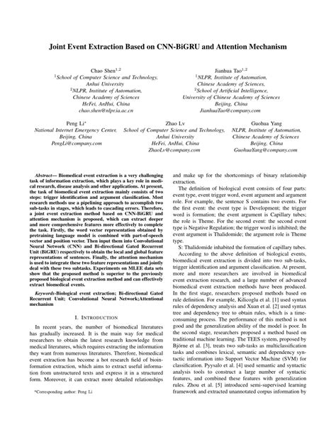 Pdf Joint Event Extraction Based On Cnn Bigru And Attention Mechanism