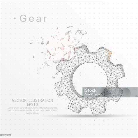 기어는 디지털 흰색 바탕에 낮은 폴 리 와이어 프레임을 그립니다 기어 기계 부분에 대한 스톡 벡터 아트 및 기타 이미지 기어 기계 부분 로우 폴리곤 모델링 라인아트