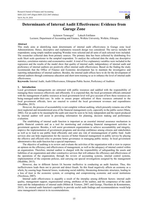 Pdf Determinants Of Internal Audit Effectiveness Evidence From