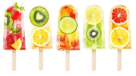 Assorted Fruit Popsicles Collection On Stick Stock Image Image Of