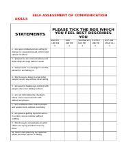 SELF ASSESSMENT OF COMMUNICATION SKILLS SELF ASSESSMENT OF