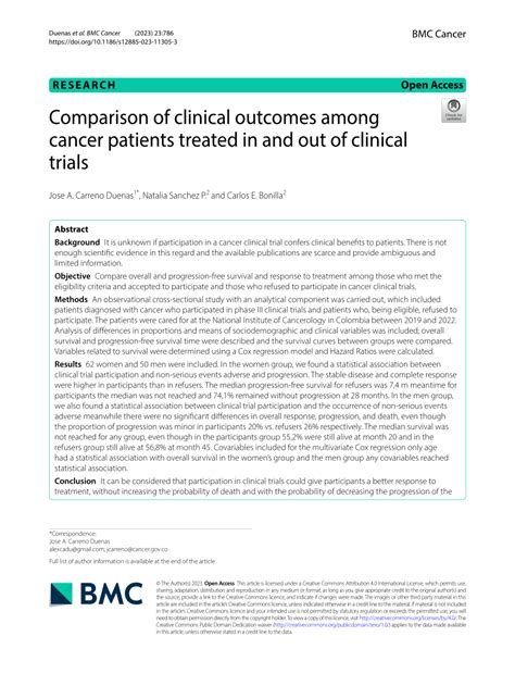 Pdf Comparison Of Clinical Outcomes Among Cancer Patients Treated In And Out Of Clinical Trials
