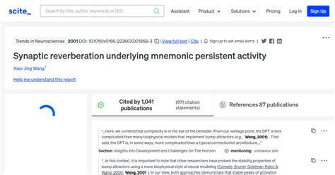 Synaptic Reverberation Underlying Mnemonic Persistent Activity Scite Report