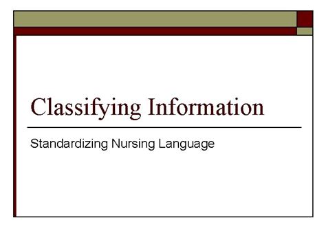 Classifying Information Standardizing Nursing Language Nurse Researcher