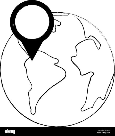 Earth Planet With Pointer Location Vector Illustration Design Stock