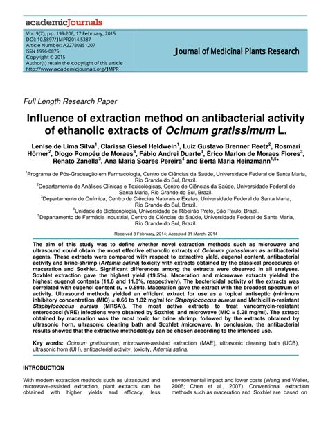 Pdf Influence Of Extraction Method On Antibacterial Activity Of