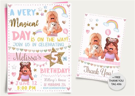 Girl Roblox Invitation Girl Roblox Invitations Etsy