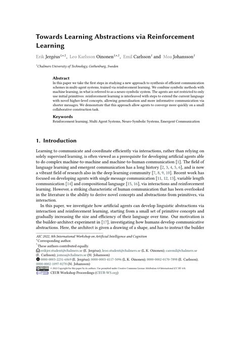 Pdf Towards Learning Abstractions Via Reinforcement Learning