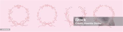 레이스 리본이 달린 핑크색 봄 꽃무늬 프레임 세트 여성스러운 요염한 스타일 식물학 장미 은방울꽃 월계관 손으로 그린 낙서 벡터 그림입니다 이탈리아 프랑스 결혼식 디자인 개체