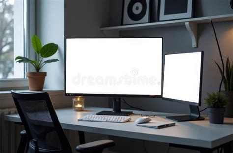 Modern Workspace With Dual Monitors And Plants Designed For Productivity In A Cozy Room During