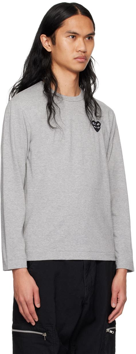 Comme Des GarÇons Play Gray Double Heart Long Sleeve T Shirt Comme Des