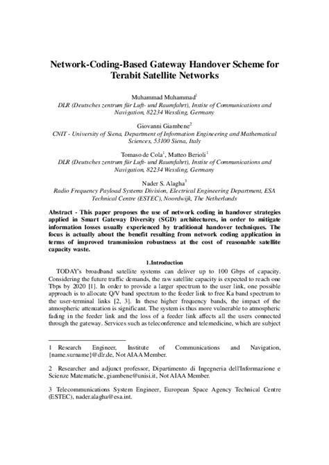 Pdf Network Coding Based Gateway Handover Scheme For Terabit