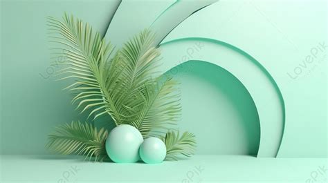 3d 파스텔 녹색 벽 곡선 녹색 야자잎을 사용한 멋진 렌더링 그림 녹색 잎 배경 지휘대 배경 굉장히 멋진 배경 이미지 Hd 녹색 잎 지휘대 굉장히 멋진 배경