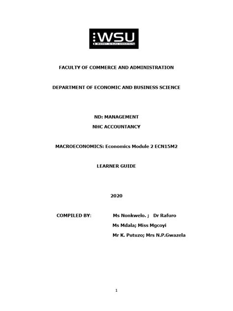 Economics 1 Module 2 Learner Guide Pdf Labour Economics Macroeconomics