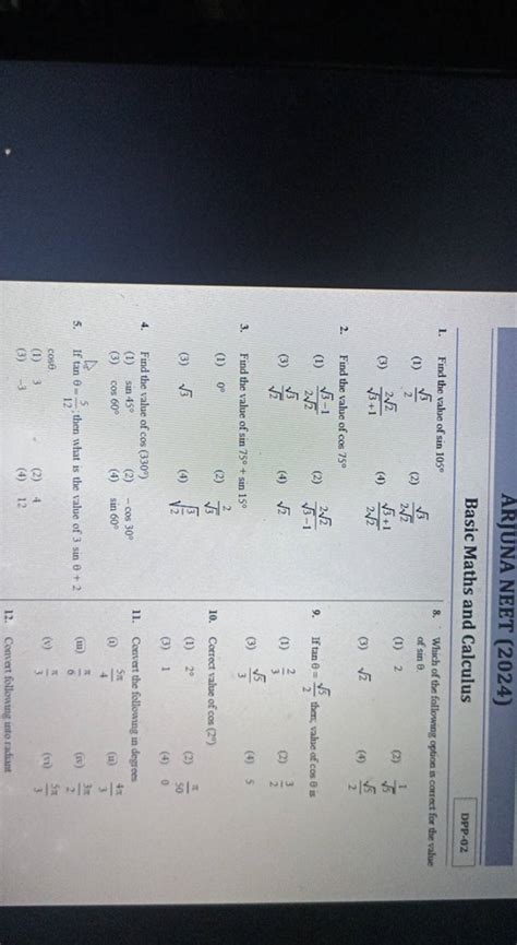 ARJUNA NEET 2024 Basic Maths And Calculus 1 Find The Value Of Sin105