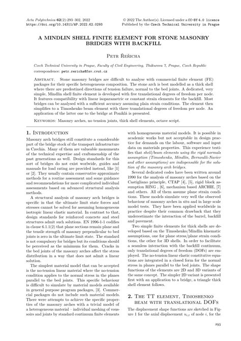 Pdf A Mindlin Shell Finite Element For Stone Masonry Bridges With Backfill