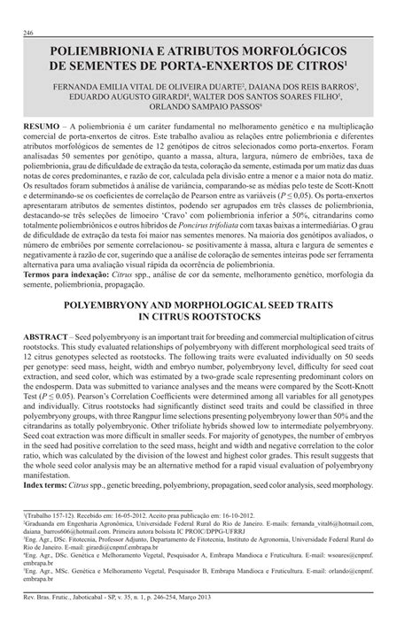 Pdf Polyembryony And Morphological Seed Traits In Citrus Rootstocks