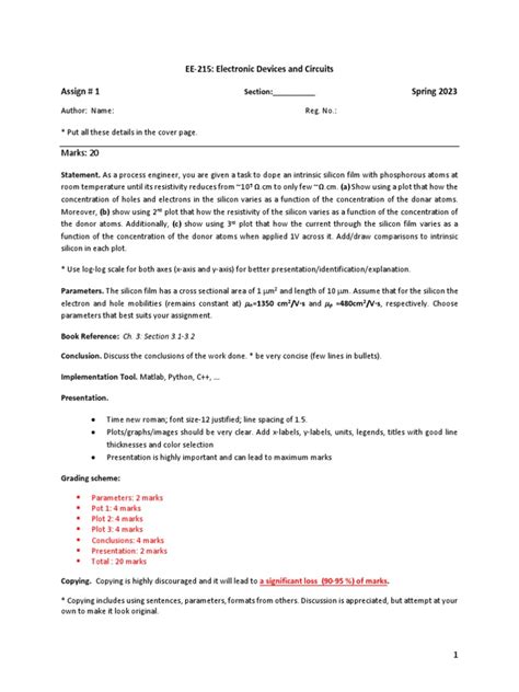 Assignment 1 Pdf Silicon Electrical Resistivity And Conductivity
