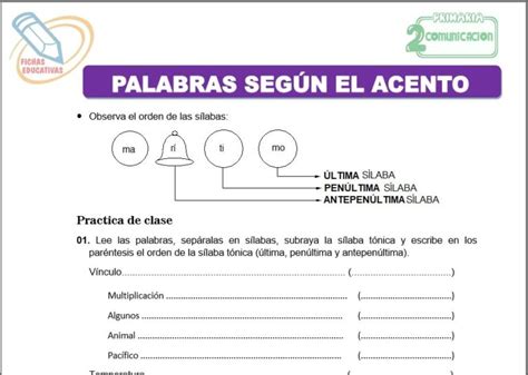 Palabras Según El Acento Para Segundo De Primaria
