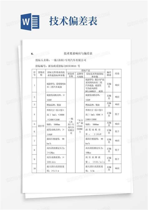 技术要求响应与偏差表docword模板下载编号lepnxknw熊猫办公