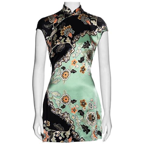 Roberto Cavalli Mint Silk Cheongsam Style Mini Dress Ss 2003 At