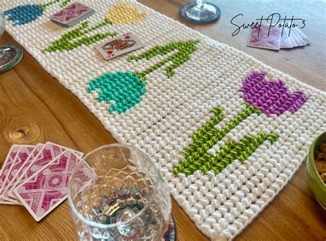 Spring Tulips Crochet Table Runner Pattern Sweet Potato 3