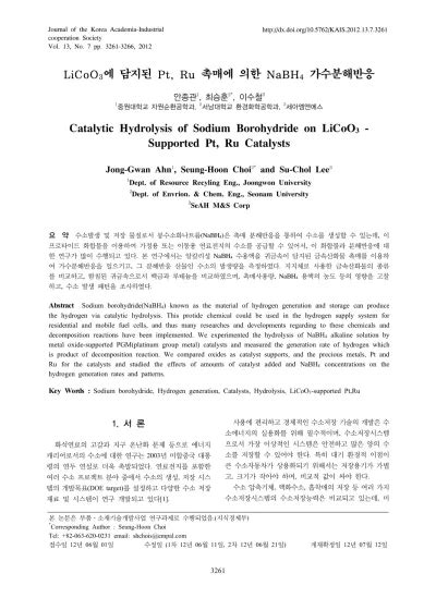 ㆍlicoo3에 담지된 Pt Ru 촉매에 의한 Nabh4 가수분해반응