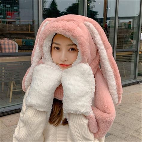 Kawaii Rabbit Hat Long Ears Cute Cartoon Plush Cap For Winter Fy034