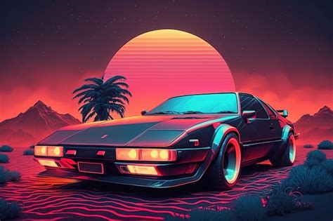 Premium Photo Abstraction Of A Car At Sunset With Palm Trees By The