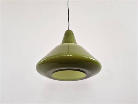 Vintage Olive Green Colored Glass Pendant Lamp 1960s1970s Novac
