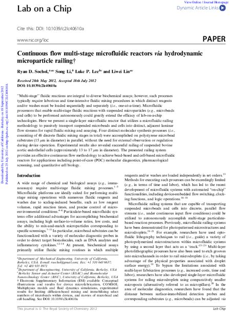 Pdf Continuous Flow Multi Stage Microfluidic Reactors Via