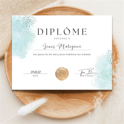 Affiche Diplôme du Meilleur Parrain Parrain Marraine HELLO BLOOM